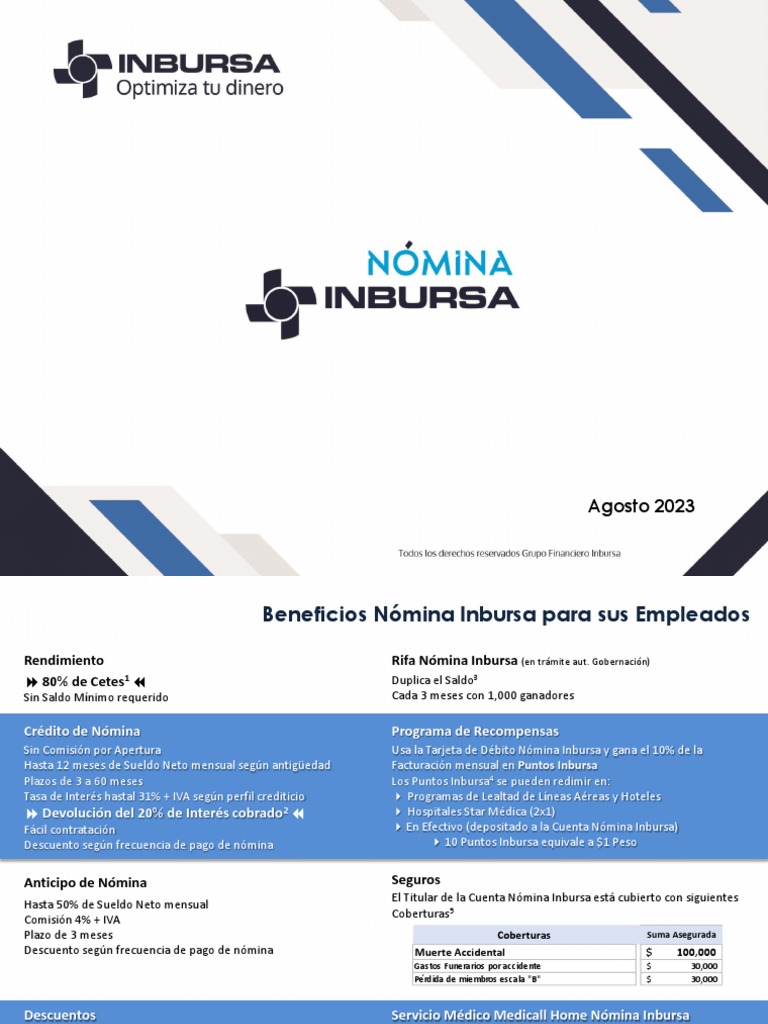BENEFICIOS EMPLEADOS Nómina Inbursa Agosto 02082023 | PDF | Tarjeta de ...