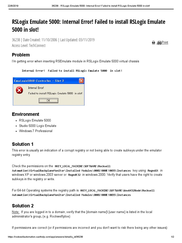 RSLogix Emulate 5000 - Internal Error! Failed To Install RSLogix Emulate 5000 in Slot! | PDF ...
