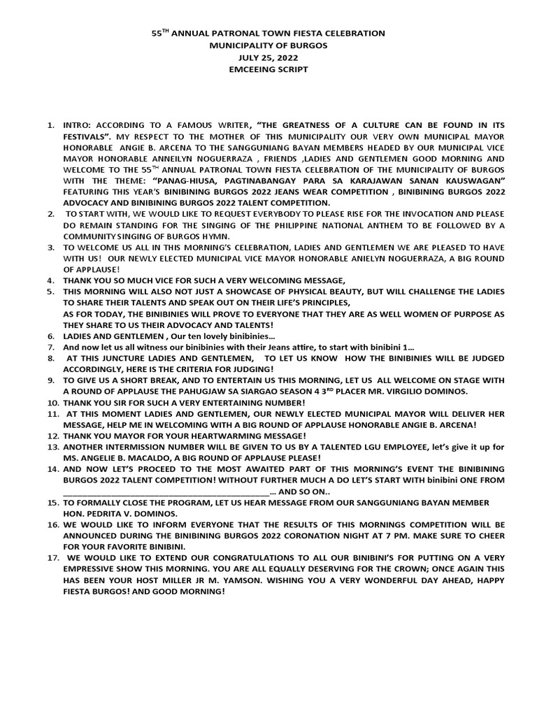 55TH Annual Patronal Town Fiesta Celebration | PDF