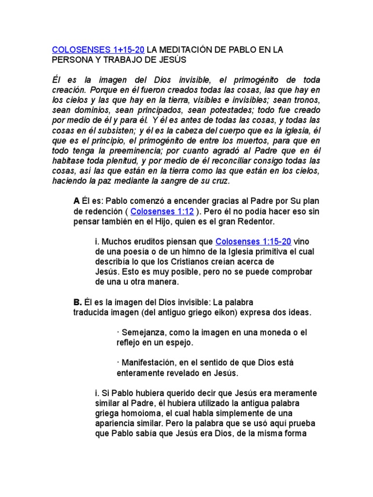 Colosenses 1+15-20 La Meditación de Pablo en La Persona y Trabajo de ...