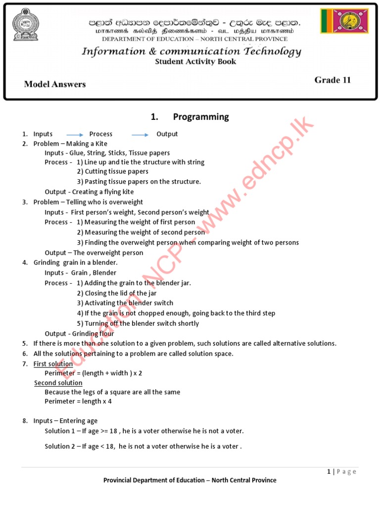 ICT - Grade 11 - Student Activity Book (EM) Ans-En | PDF | Boolean Data Type | Software Engineering