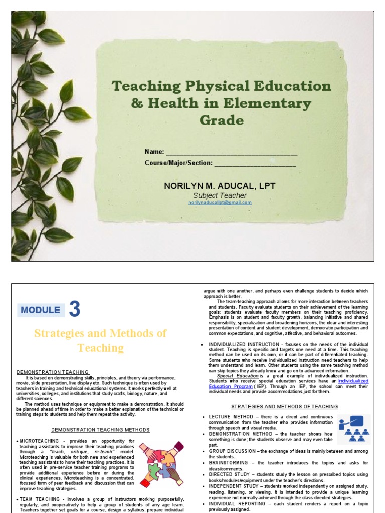 Module 3 - Teaching P.E & Health in Elementary Grades | Download Free PDF | Teachers | Teaching ...