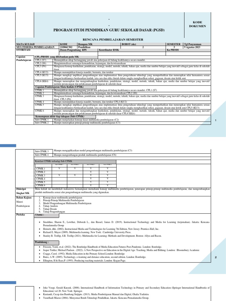 RPS Multimedia Pembelajaran 20231 | PDF