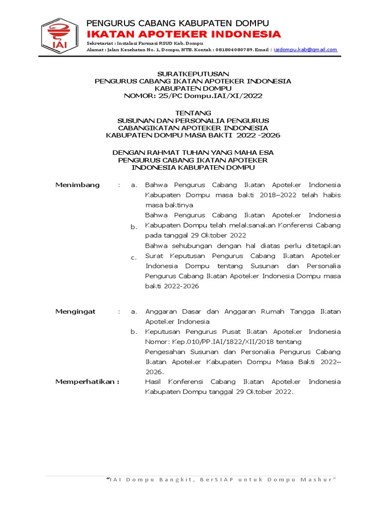 SK Pengurus Cabang DOMPU | PDF