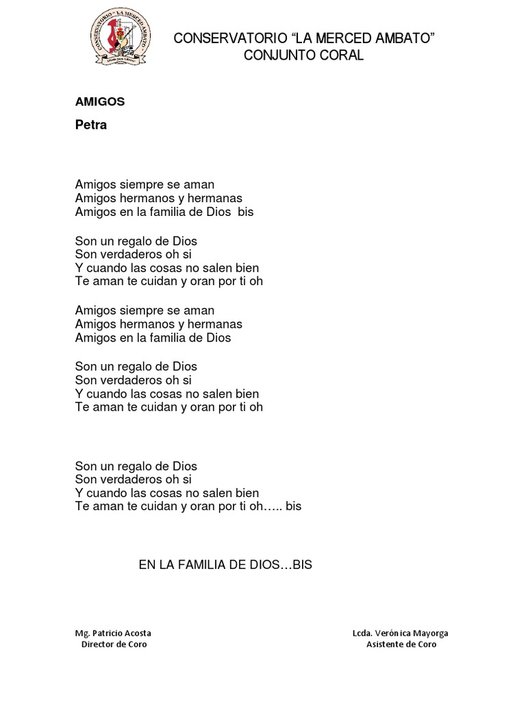 Letra de "Amigos" de Petra | PDF