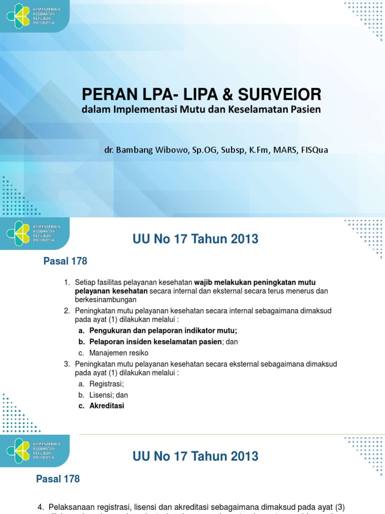 Peran LPA-LIPA dan Surveior dalam Mutu Kesehatan | PDF | Kesehatan ...