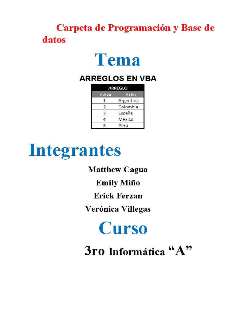 Arreglos en Vba | PDF | Ingeniería Informática | Datos de computadora