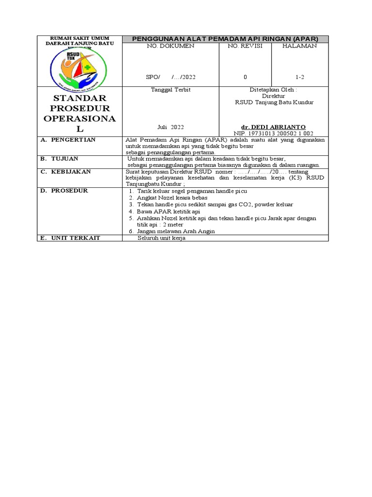 Prosedur Penggunaan APAR RSUD Tanjung Batu | PDF | Teknologi & Rekayasa