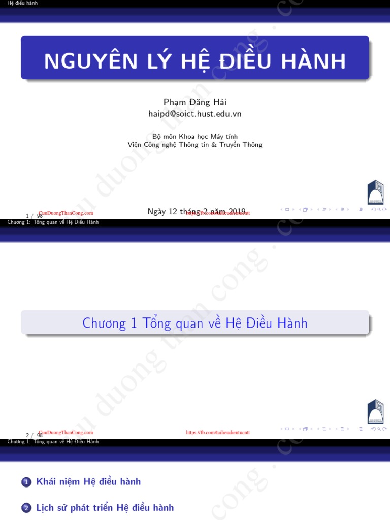 Nguyen Ly He Dieu Hanh Pham Dang Hai It3070 Chuong 1 Tong Quan Ve He Dieu Hanh (Cuuduongthancong ...
