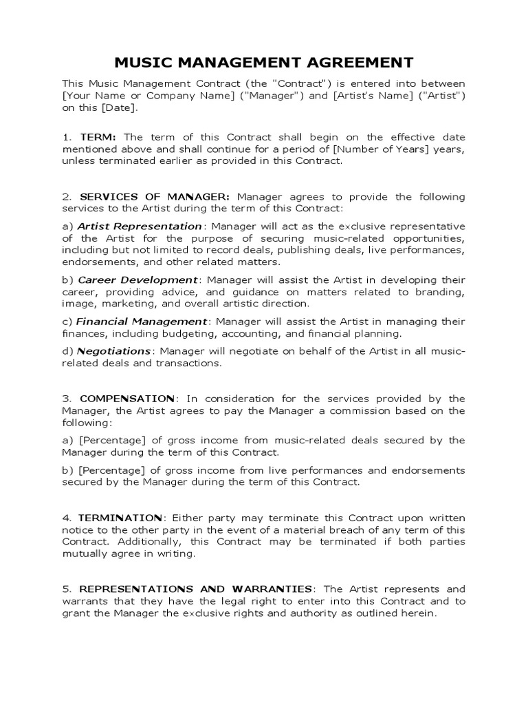 Music Management Contract Template | PDF | Consent | Private Law