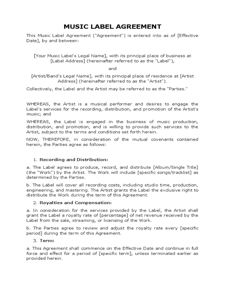 Music Label Agreement Download Free Pdf Indemnity Royalty Payment