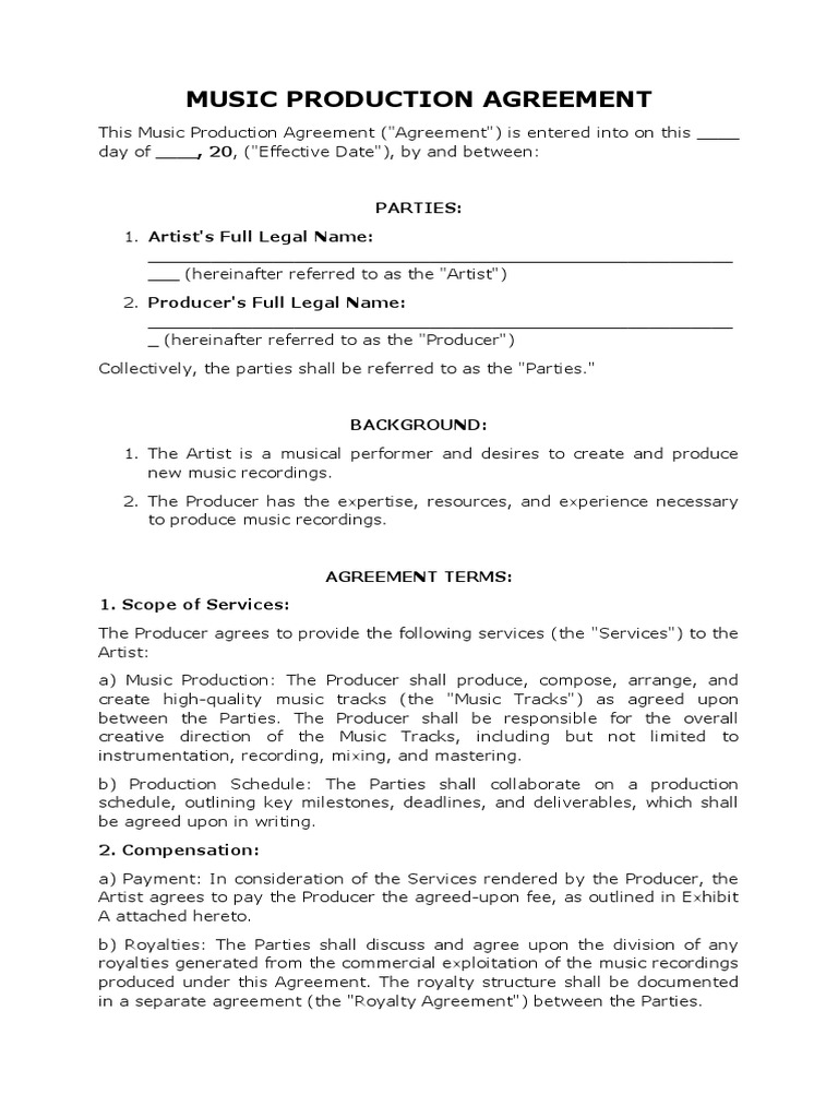 Music Production Agreement Template | PDF | Royalty Payment | Property Law