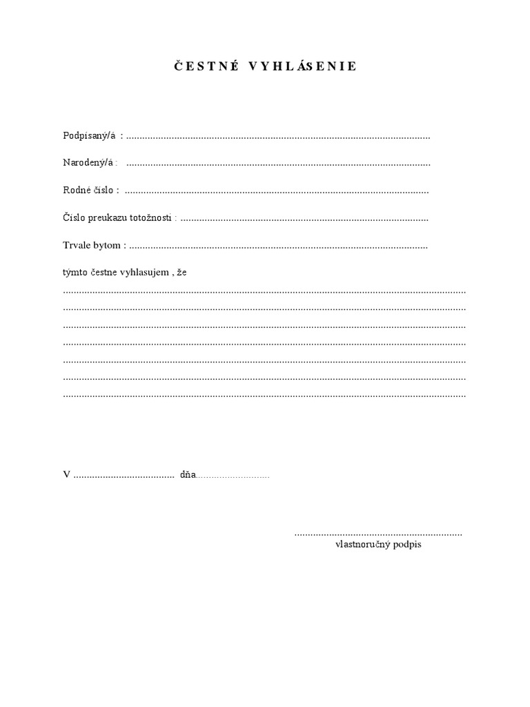 Čestné Vyhlásenie | PDF