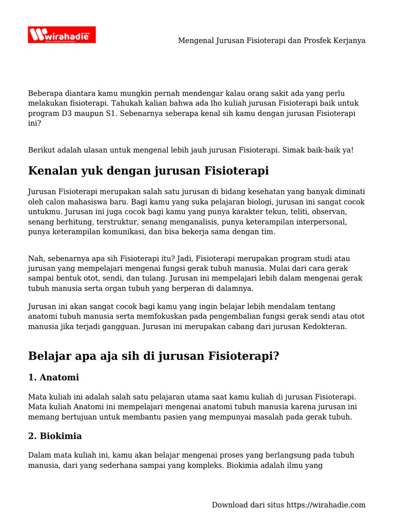 Mengenal Jurusan Fisioterapi dan Prosfek Kerjanya | PDF