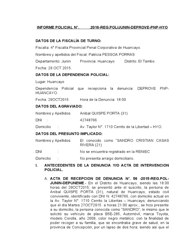 Informe Policial Caso B5e285 | PDF | Policía