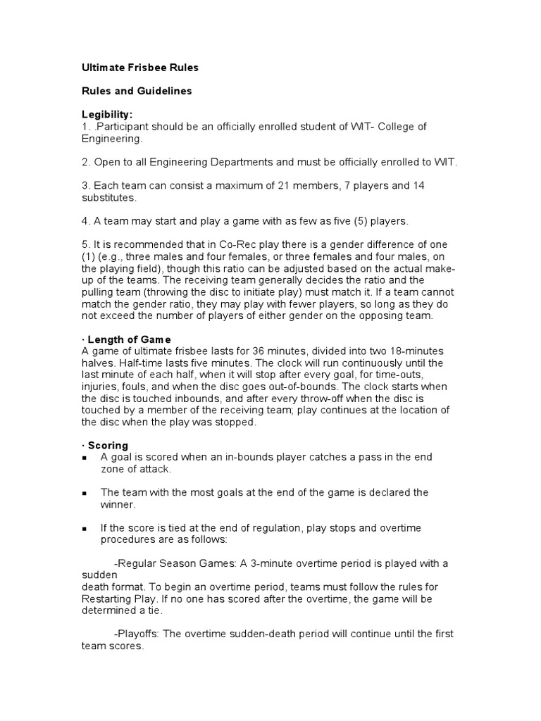 Ultimate Frisbee Rules | PDF | Sports | Sports Rules And Regulations