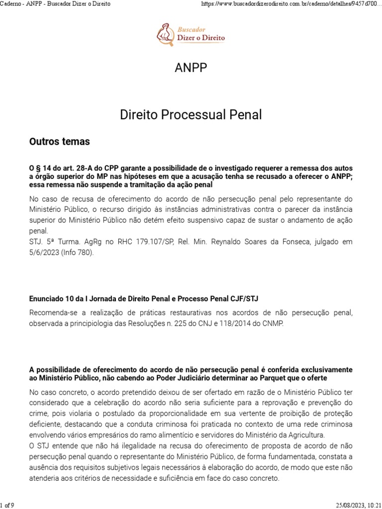 Caderno - ANPP - Buscador Dizer o Direito | PDF | Procedimento criminal ...
