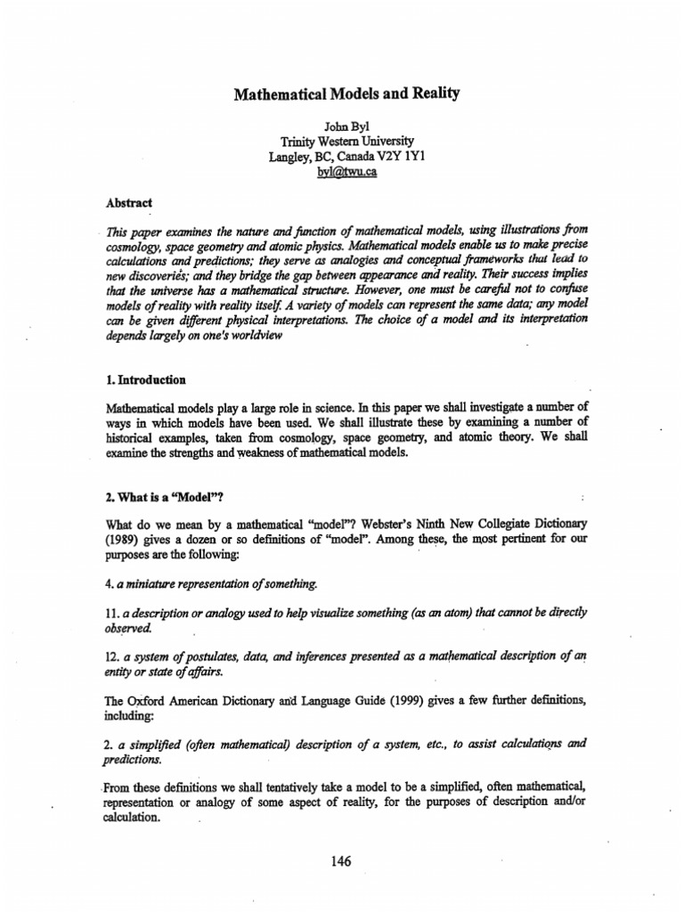 Mathematical Models and Reality | PDF