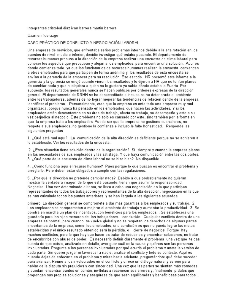 Examen de Liderazgo | PDF | Negociación | Gestión de recursos humanos Examen de Liderazgo | PDF | Negociación | Gestión de recursos humanos