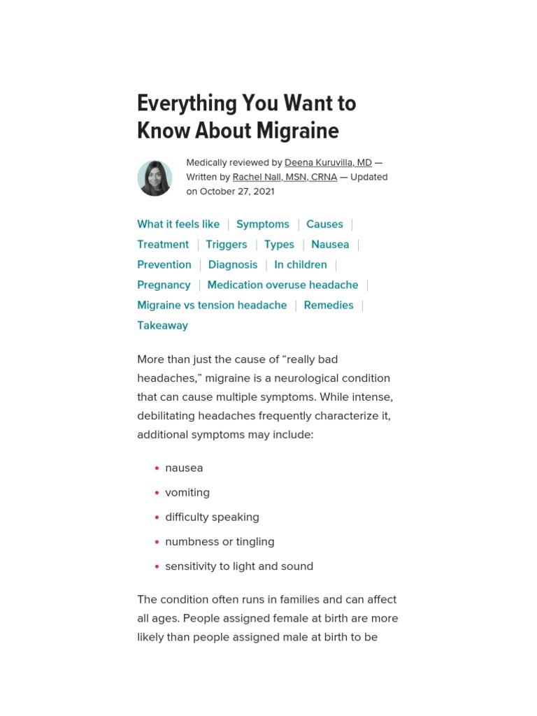 Migraine - Symptoms, Causes, Treatment, Triggers, and More | PDF ...