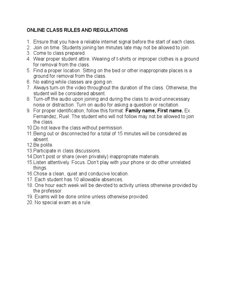 Online Class Rules | PDF