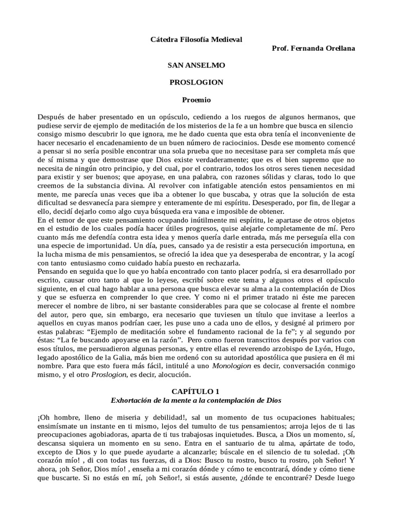 Anselmo. Proslogion. Selección Orellana | PDF | Dios | Existencia