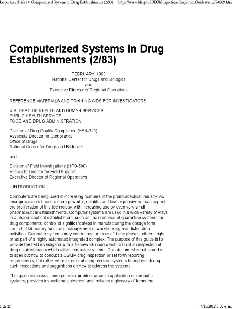 FDA Computerized Systems in Drug Establishments | PDF | Science & Mathematics | Technology ...