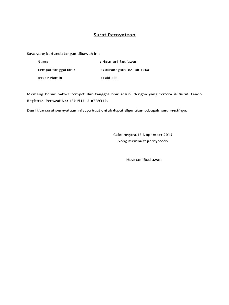 Surat Pernyataan Hasmuni Budiawan | PDF
