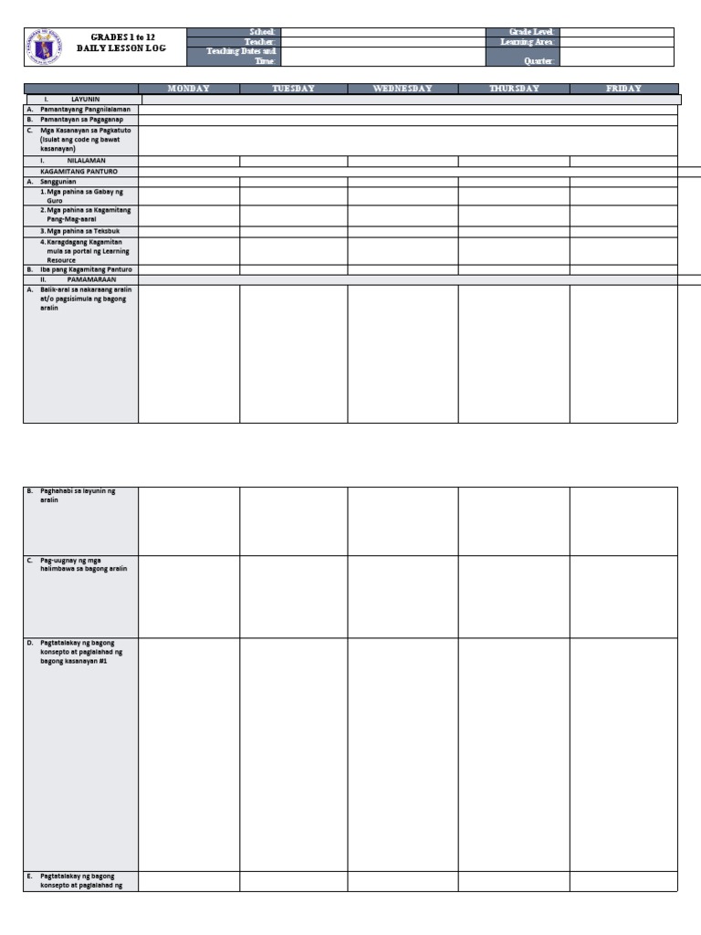 DLL Blank Template (Filipino) | PDF