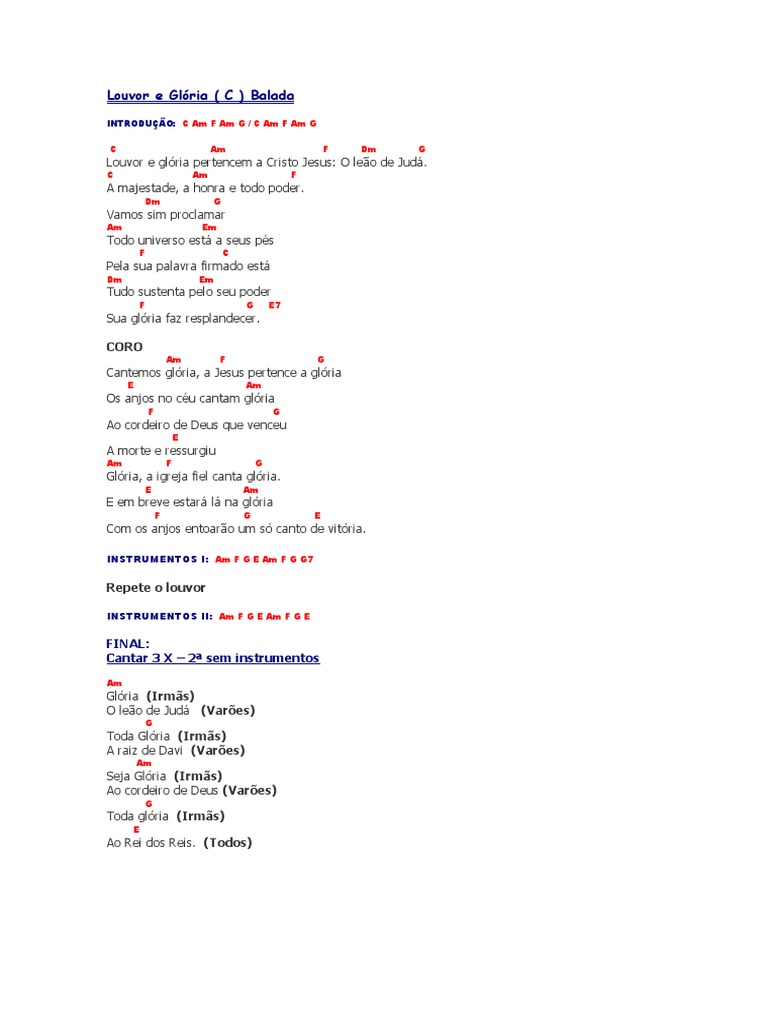 Louvor e Glória Cifra | PDF