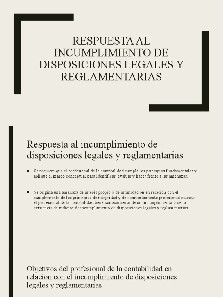 Respuesta Al Incumplimiento de Disposiciones Legales y Reglamentarias ...