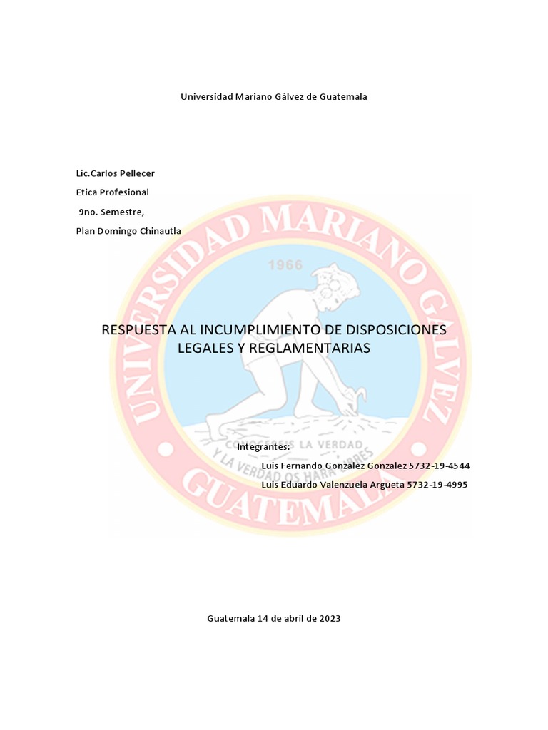Respuesta Al Incumplimiento de Disposiciones Legales y Reglamentarias ...