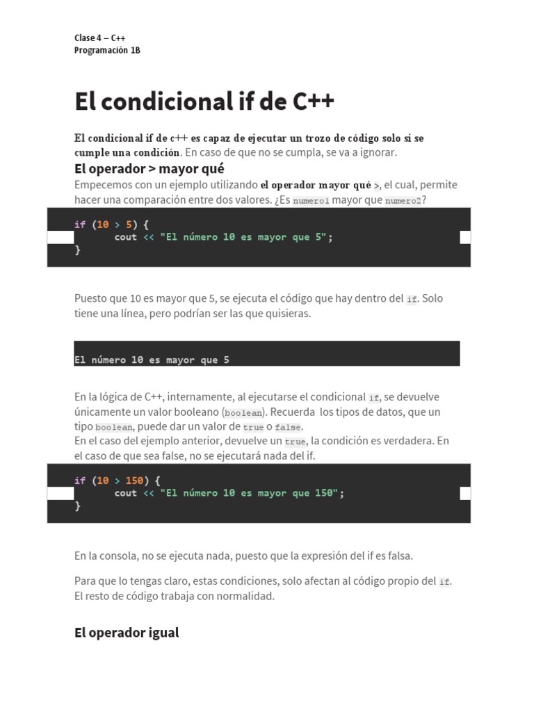 El Condicional If de C++ | PDF | Ciencias de la Computación ...