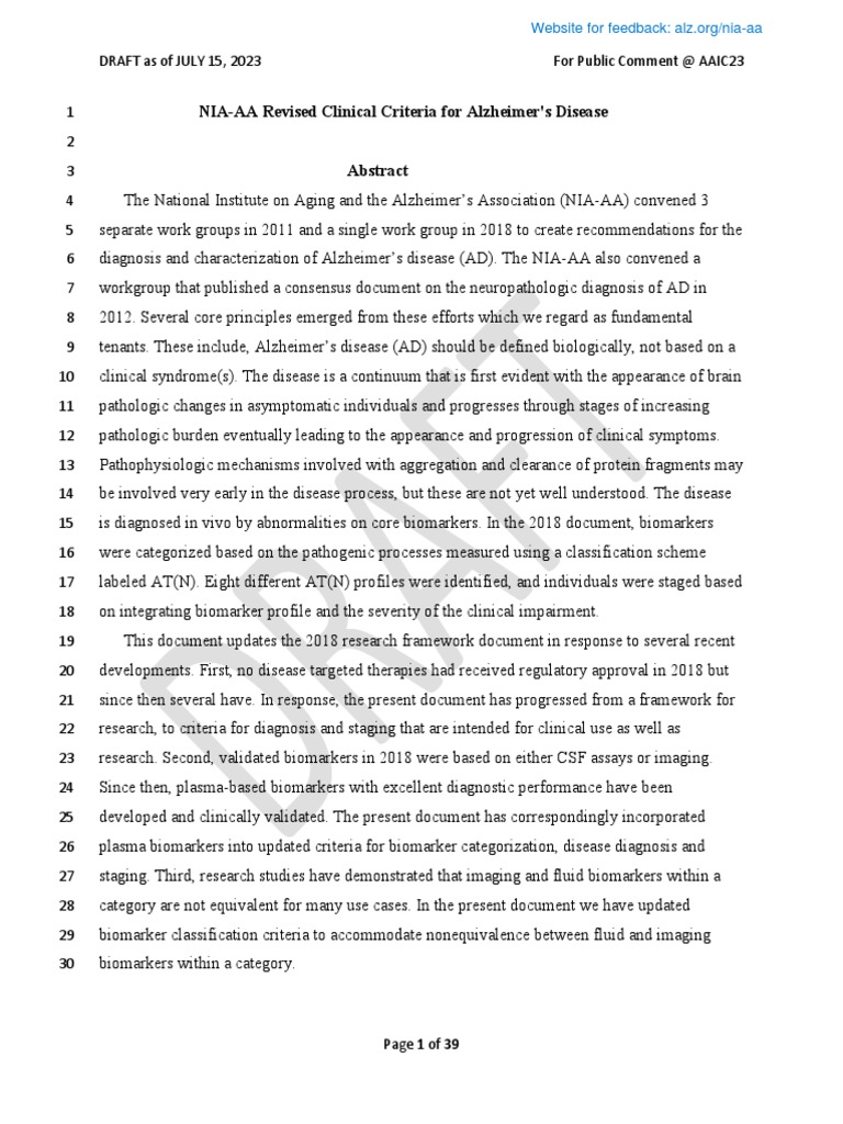 NIA-AA Revised Alzheimer’s Criteria 2023 | PDF | Amyloid Beta ...