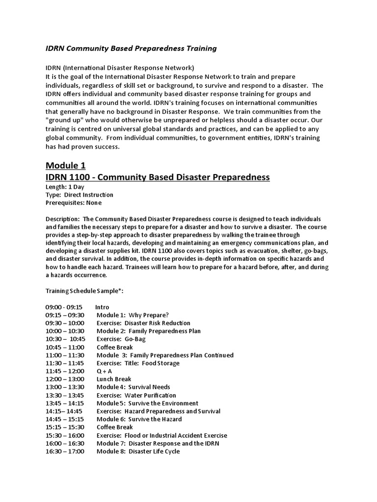 IDRN Community Based Preparedness Training | PDF | Emergency Management ...