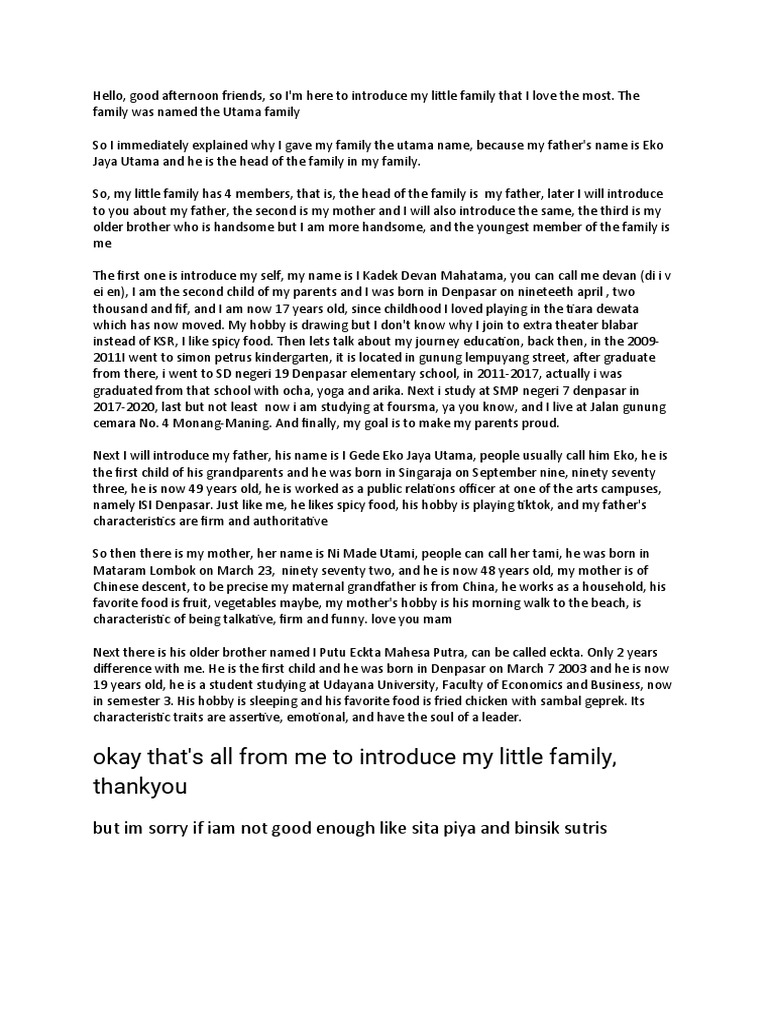 Okay That's All From Me To Introduce My Little Family, Thankyou | PDF ...