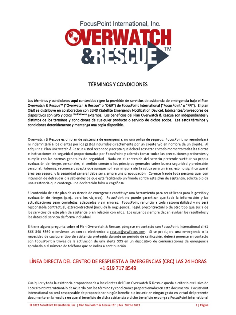 Overwatch and Rescue Plan Terms and Cond ES | PDF | Hospital | Transporte