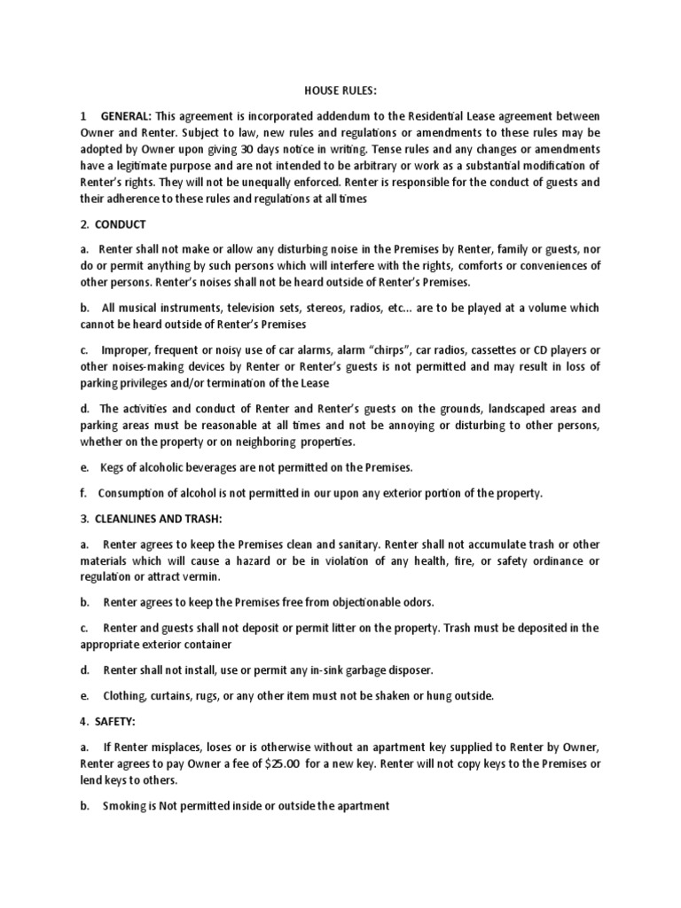 Essential House Rules for Renters | PDF | Renting | Lease