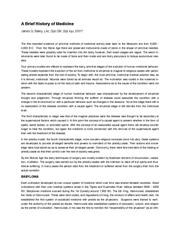 A Comprehensive Overview of the Evolution of Early Medical Practices ...