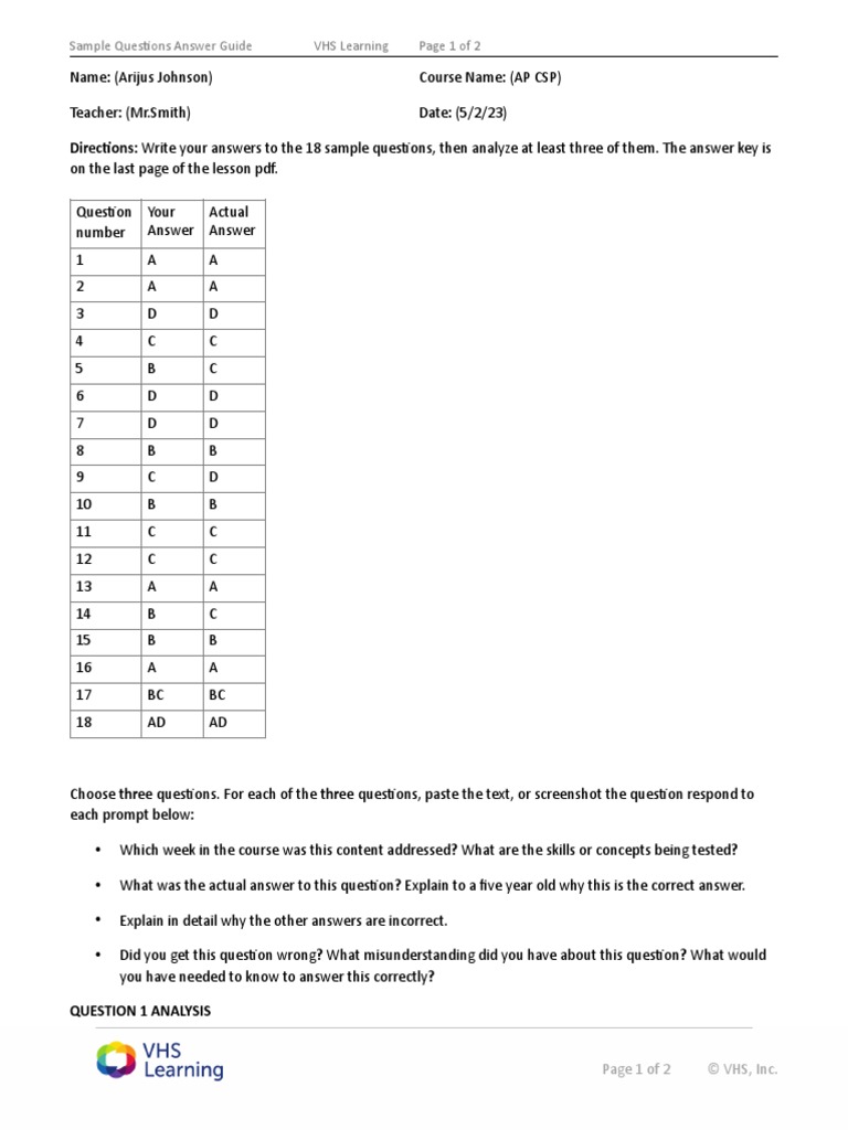 Direc&ons: Write Your Answers To The 18 Sample Ques+ons, Then Analyze at Least Three of Them ...
