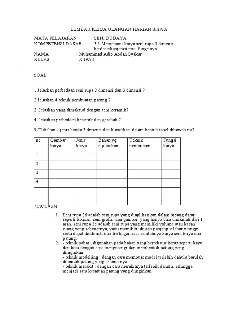 Uh Senbud Bab 2 Dan 3 Muhammad Adib Abdan Syakur X Ipa 1 | PDF