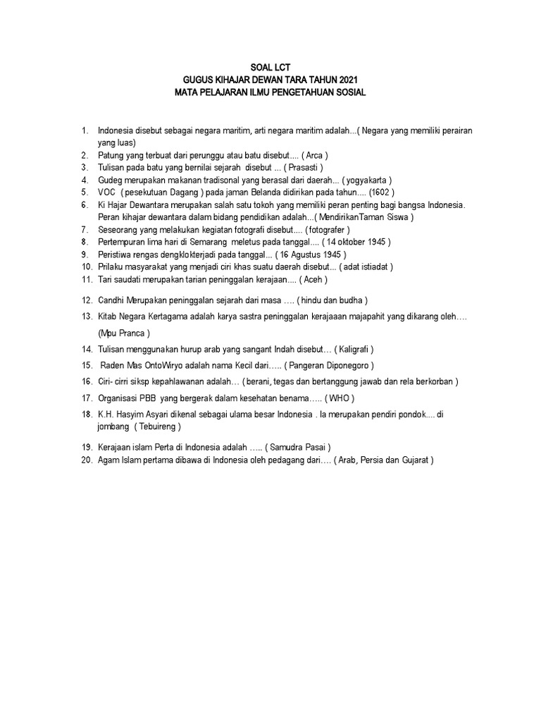 Soal LCT Ips 2021 | PDF