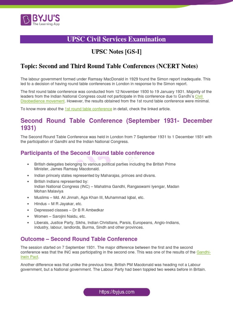 Second and Third Round Table Conferences NCERT Notes | PDF | Pakistan ...