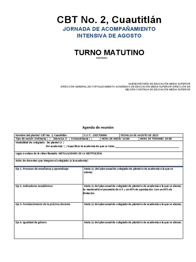 CBT 2 Agenda Vespertino | PDF | Enseñando | Evaluación