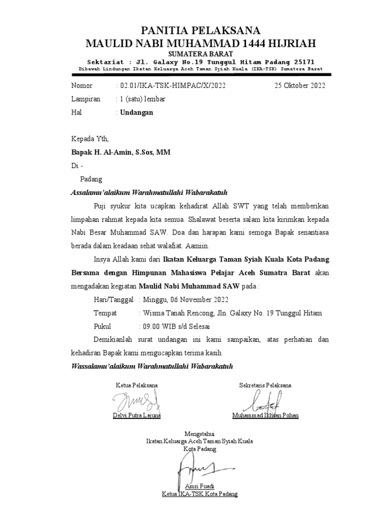 Undangan Maulid Nabi 1444H Padang | PDF