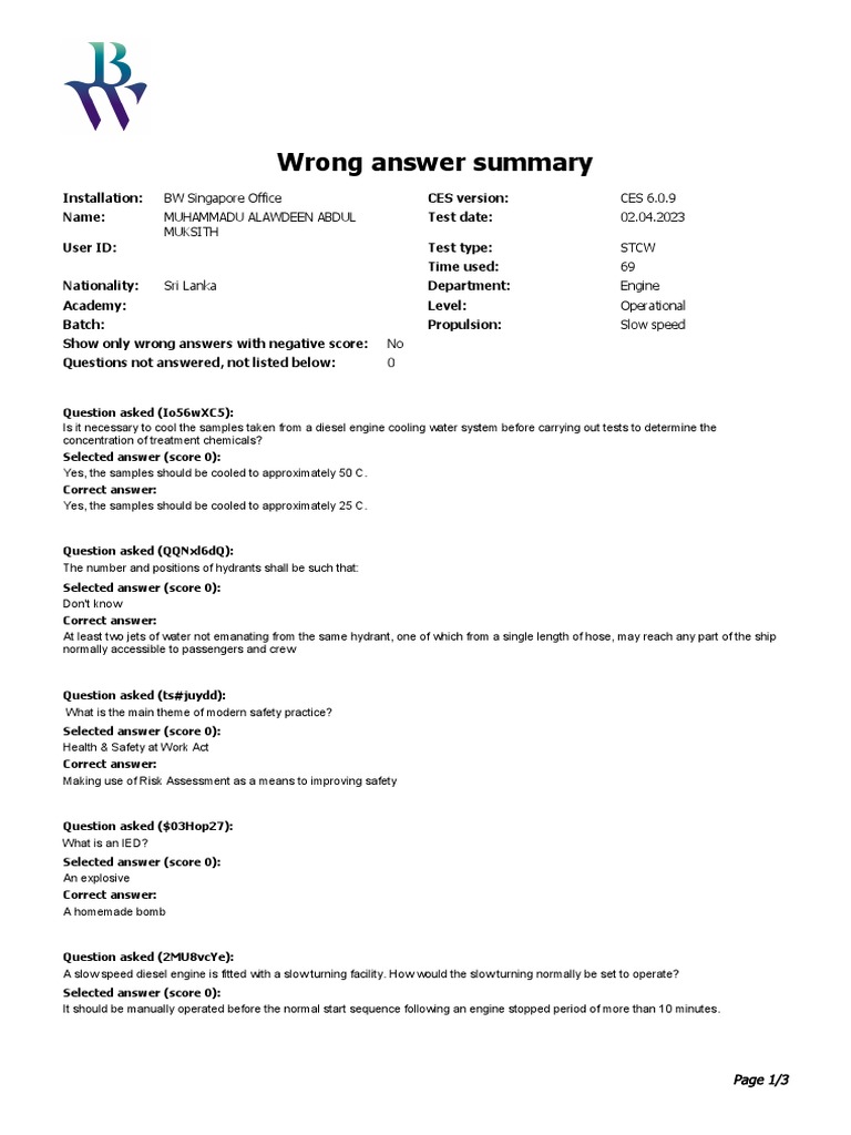 CES Wrong Answer Summary | Download Free PDF | Alternating Current | Lever