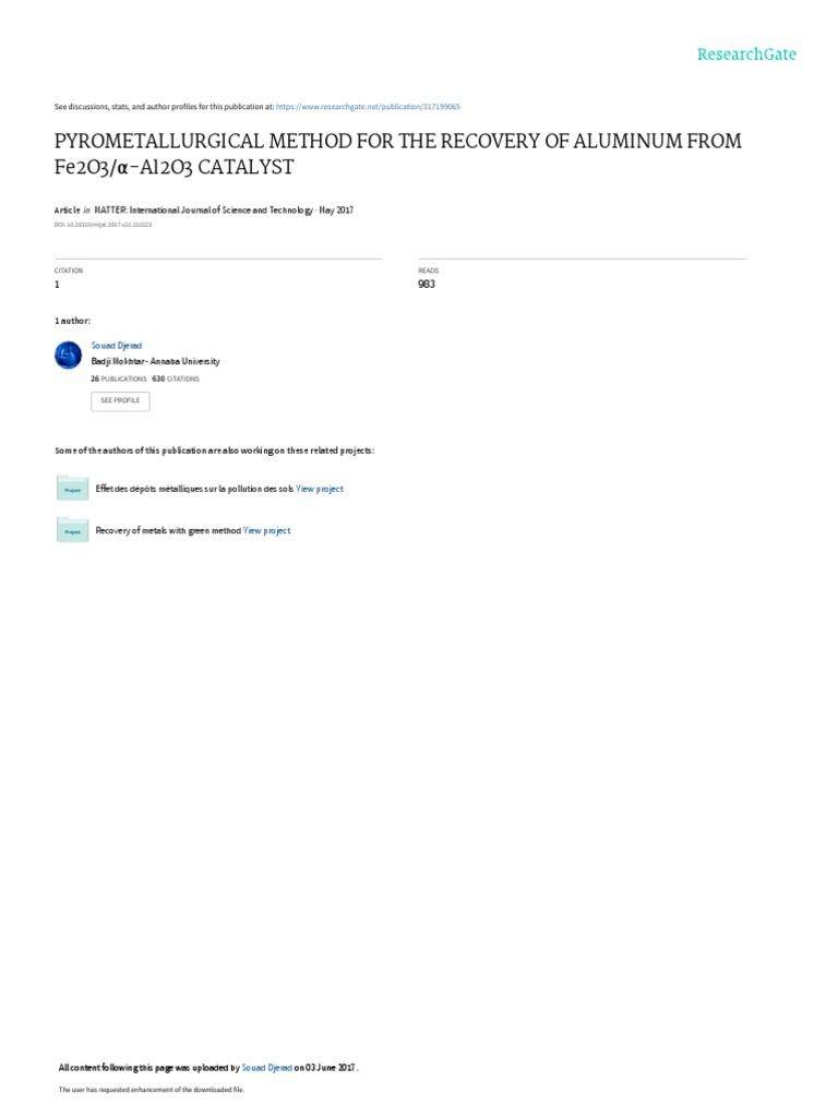 Pyrometallurgical Method For The Recovery of Alumi | PDF | Aluminium ...