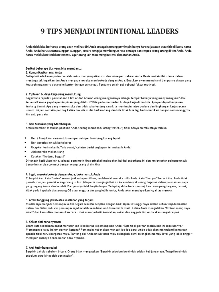 9 Tips Menjadi Intentional Leaders | PDF