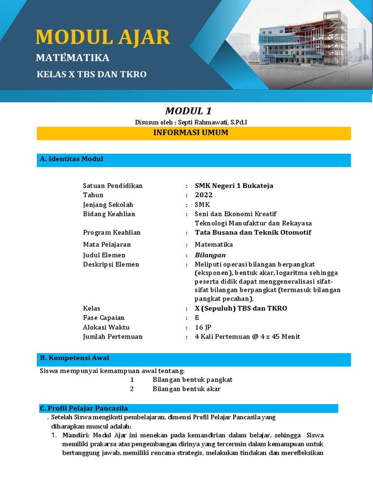 Septi Rahmawati - Modul Ajar - Matematika - X | PDF