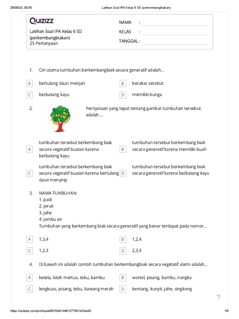 Latihan Soal IPA Kelas 6 SD (Perkembangbiakan) | PDF